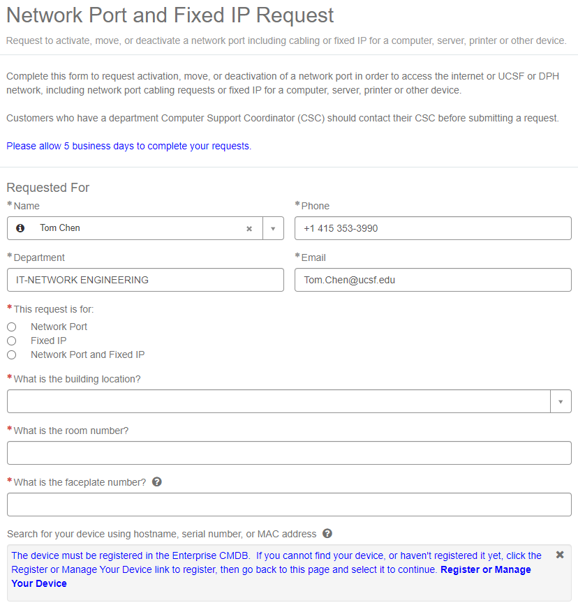 How to Submit Network Port and Fixed IP Requests | UCSF IT